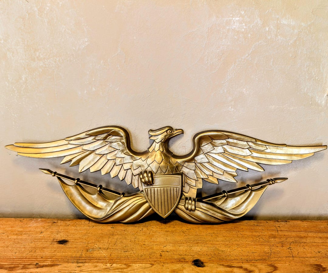 Vintage Gold Metal Eagle I 27 Inches Wide LARGE I MCM Wall Decor I Bald ...