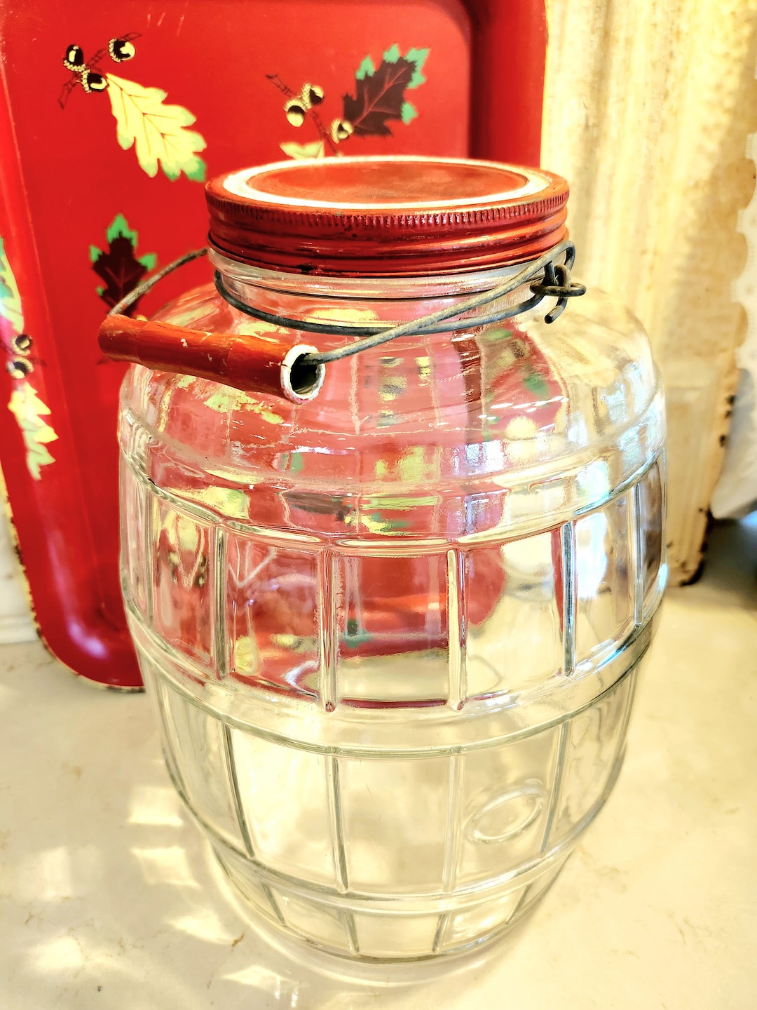 14 Inch Tall Antique Pickle Jar I Huge Glass Lidded Container I Bail ...