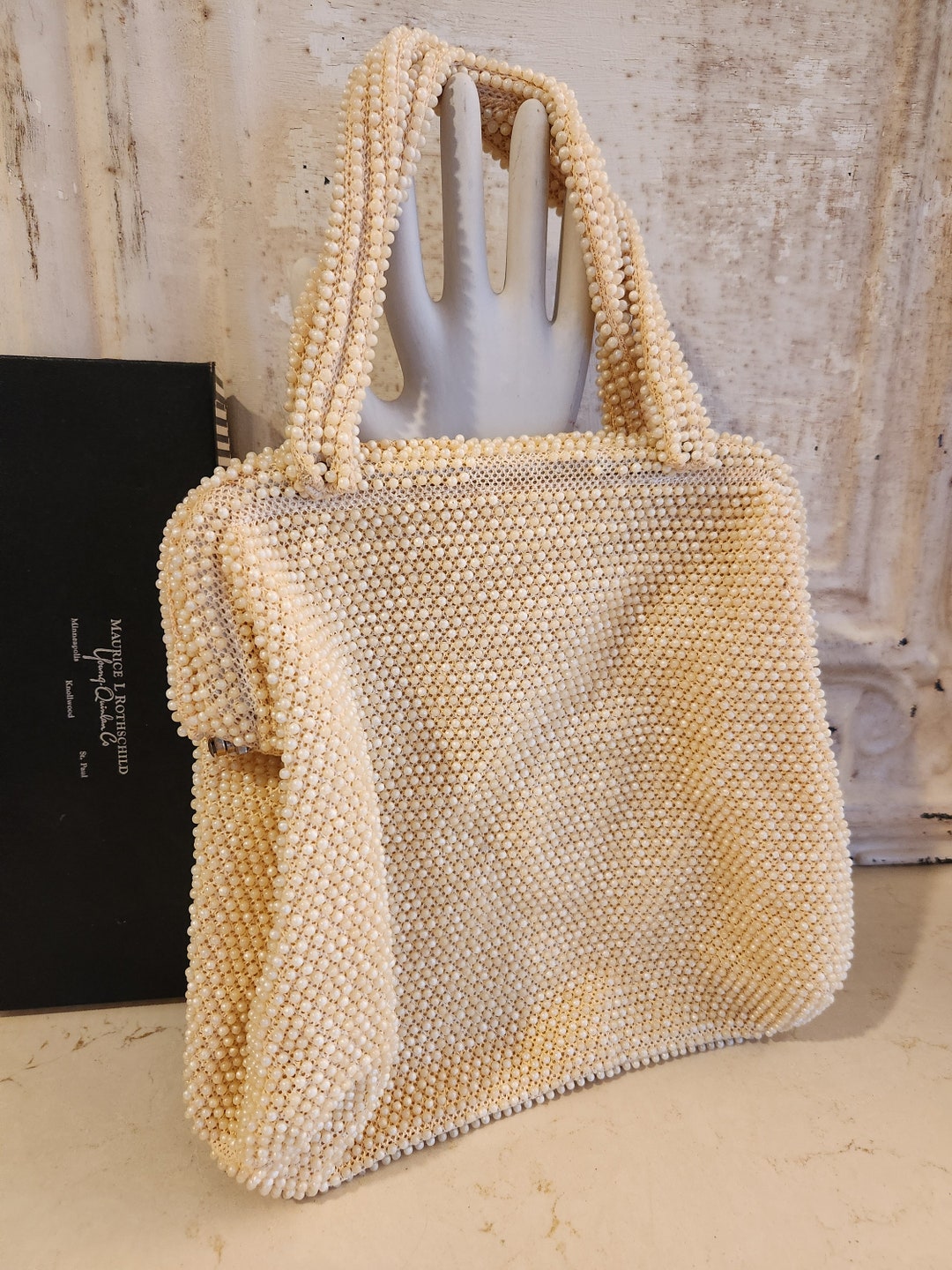 Vintage Corde Beaded Purse I MCM Handbag I Mad Men Style Purse I Pearl ...