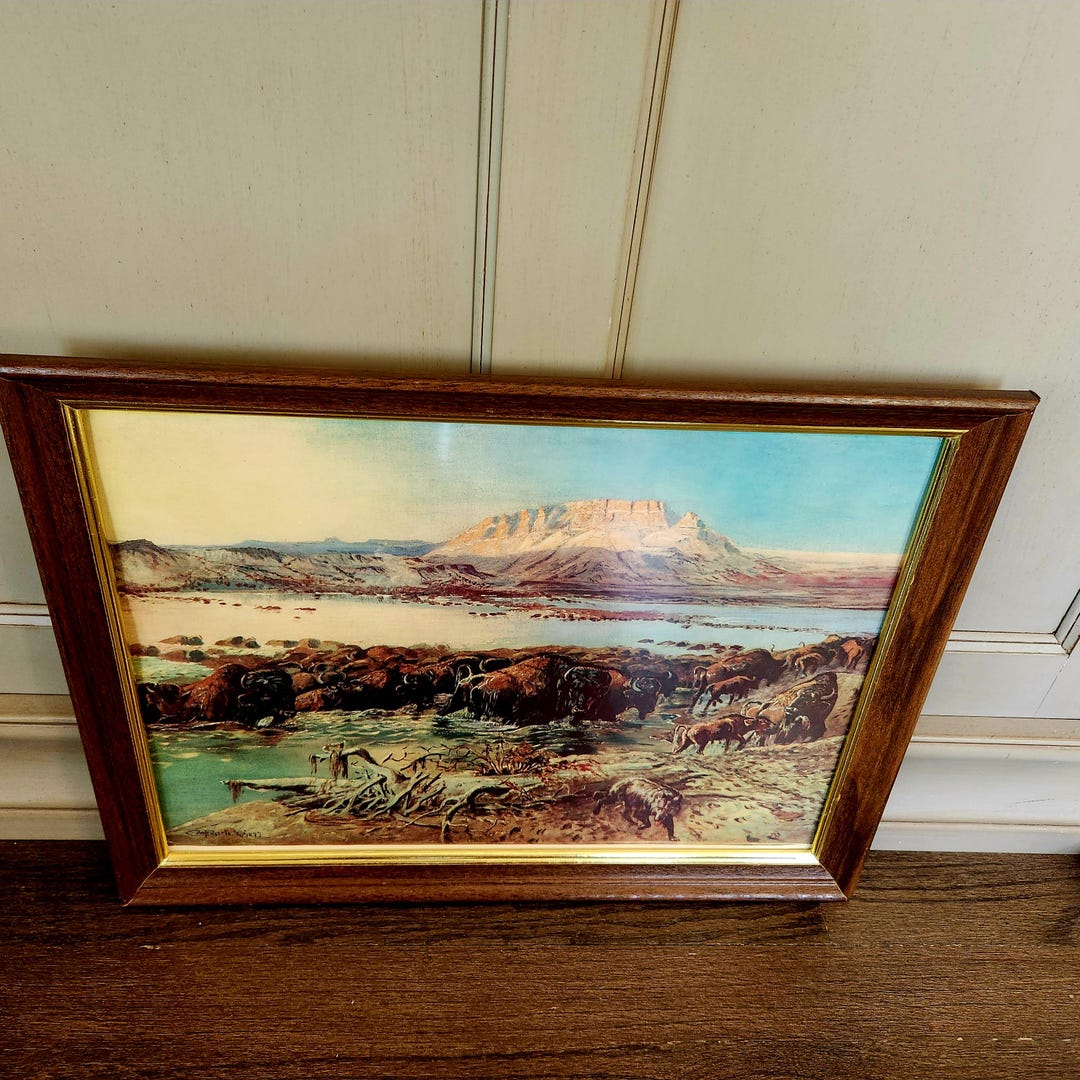 Vintage Western Print I Buffalo on the Move I Western Landscape I Art ...
