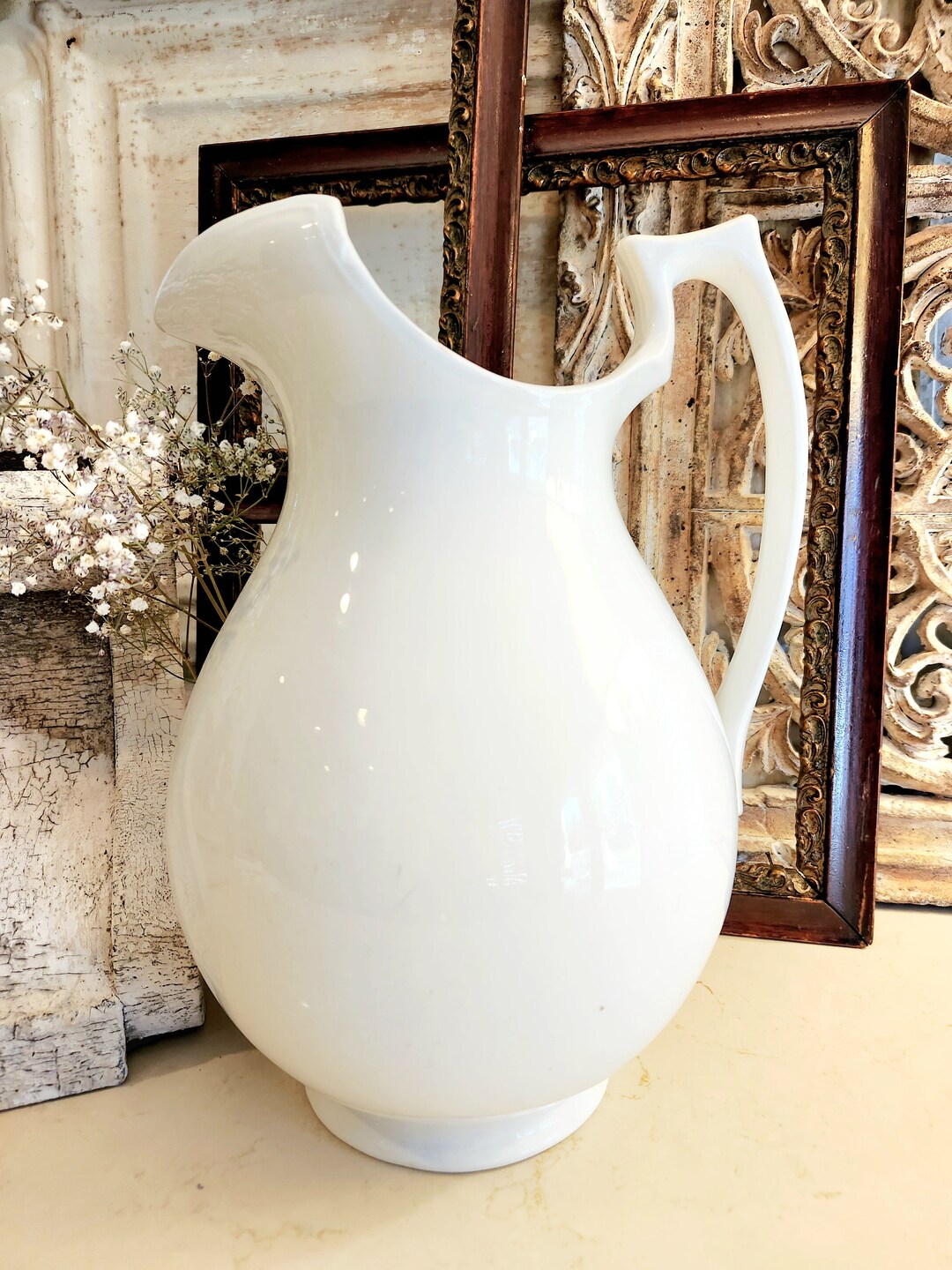Large 12.5 Inches Tall PERFECT Ironstone Pitcher, Early 1900s Globe ...