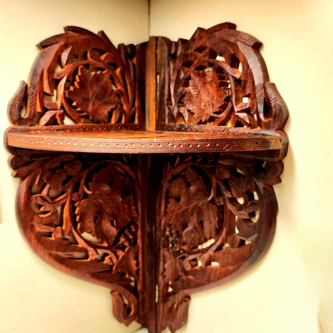 Vintage Unique Wood Corner Shelf I Ornate Carved Grape and Grape Leaf ...