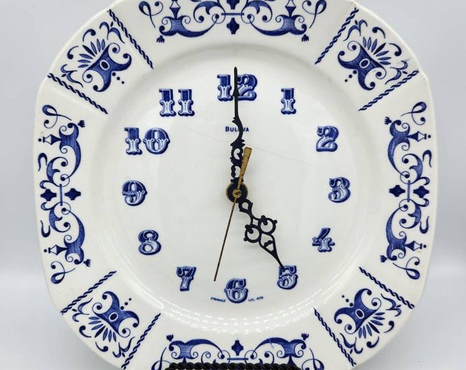 Vintage Bulova Gien France Cobalt Blue and White Plate Procelain Wall ...