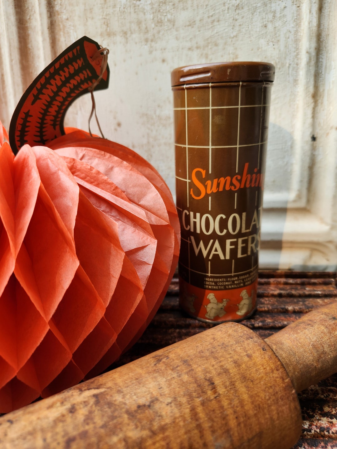 Vintage Lidded Sunshine Chocolate Wafers Tin Orange and Brown Fall ...