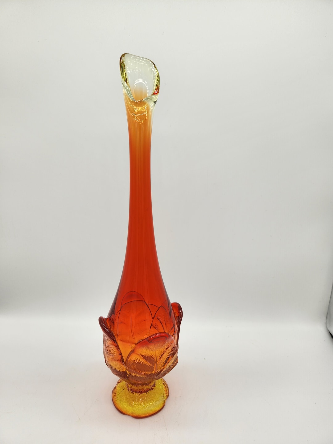 MCM Swung Glass I 13 Inches Tall I Viking Amberina Glass I Cabbage Leaf ...