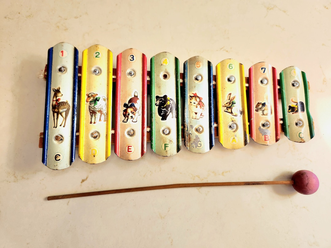 Vintage Toy Xylophone I Wood and Tin I Children's Musical Toy I Eight ...