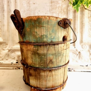 Antique Green Wood Ice Cream Bucket; Vintage Ice Cream Maker Bucket ...