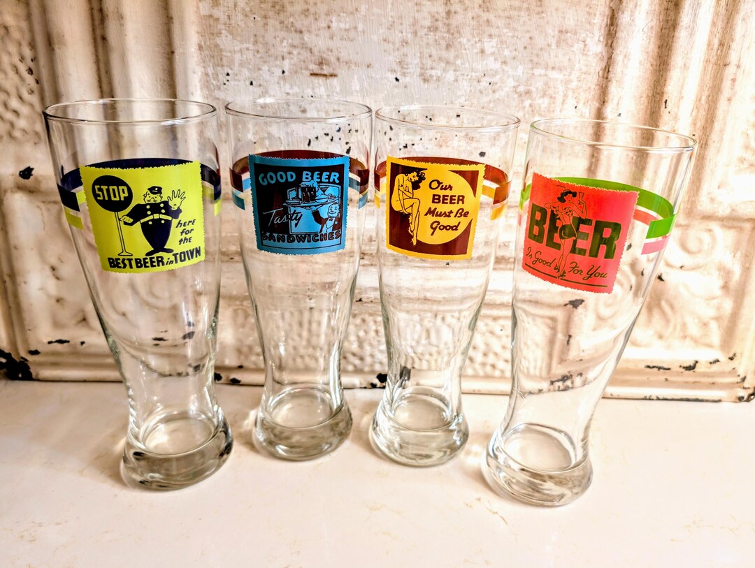 Set of Retro Beer Glasses I 20 Ounces I Awesome Graphics I Pilsner ...
