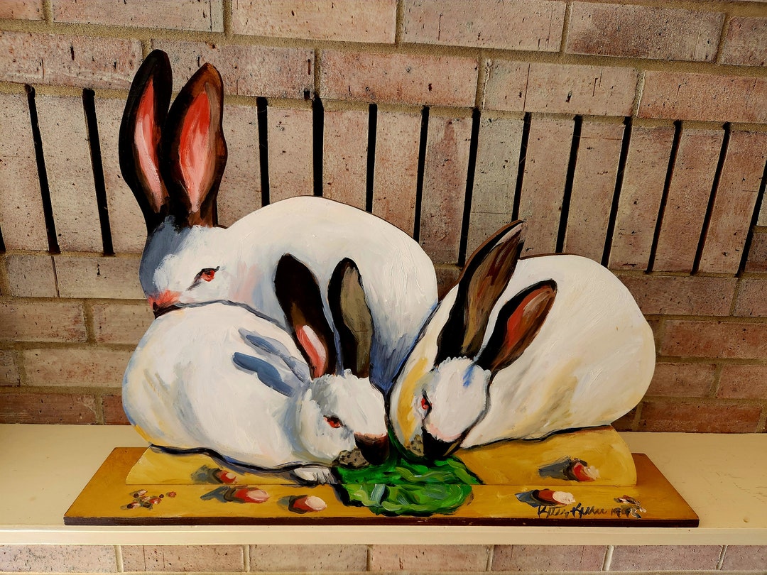 Vintage Wood Rabbits and Bunnies Sign I Hand Painted I Table Top ...