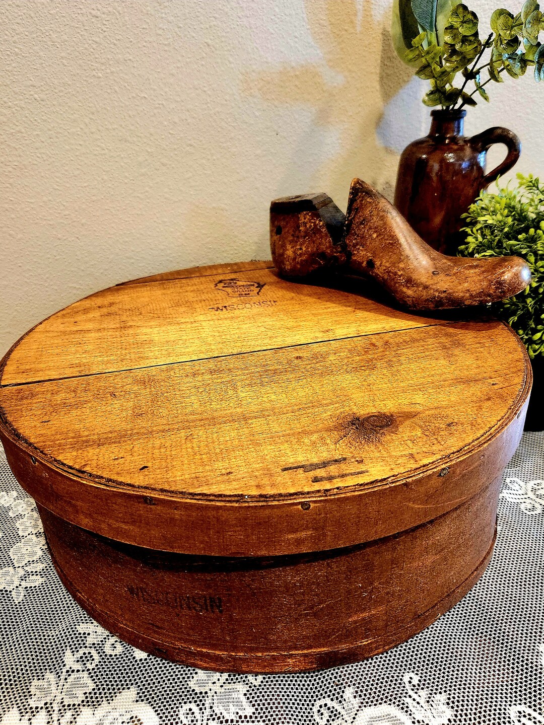 Large Vintage Wood Cheese Box I Unique Riser I Kitchen Display I Round ...