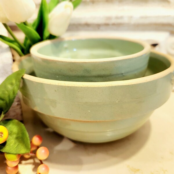 Vintage Green Crock Bowl - Etsy