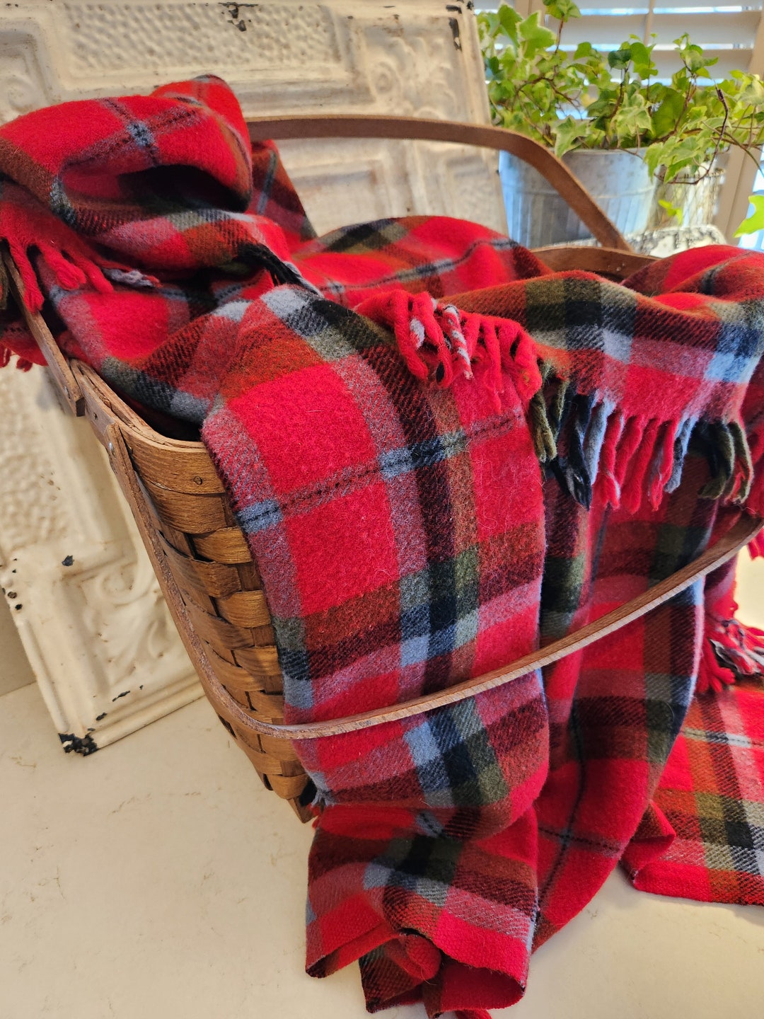 Vintage Plaid Wool Blanket I Unique Colors I Pristine Condition I 48 X ...