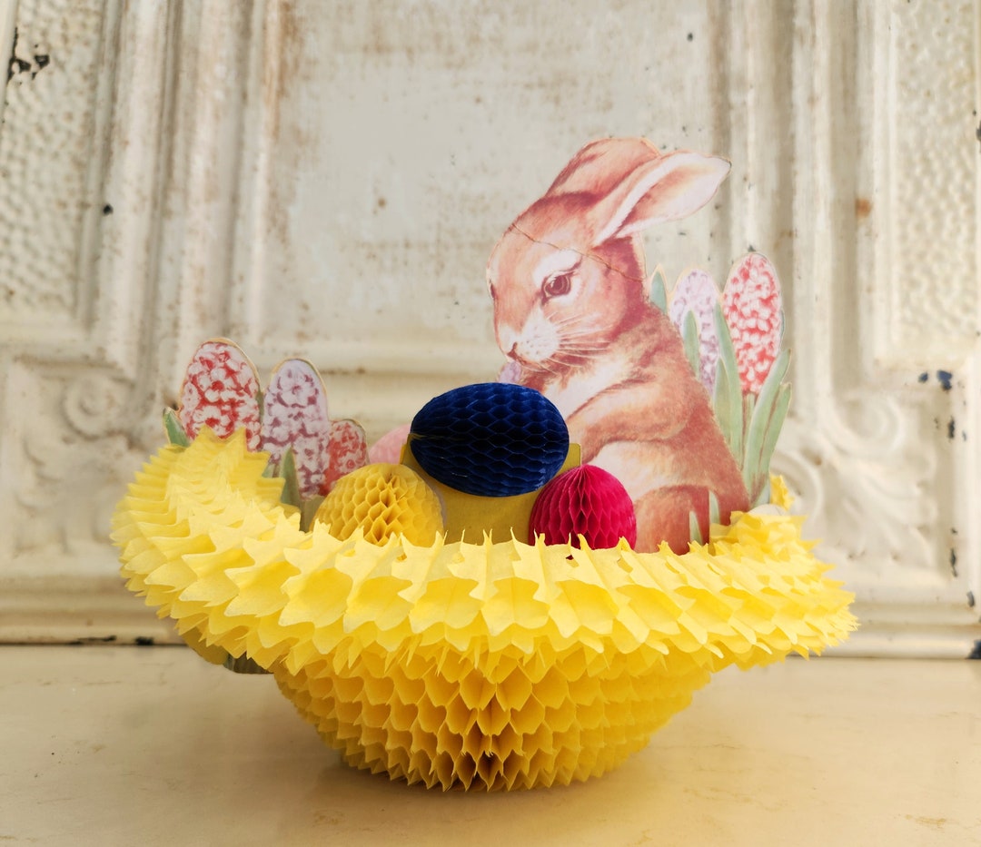Vintage or Antique Honeycomb Tissue Paper Easter Basket With Eggs ...