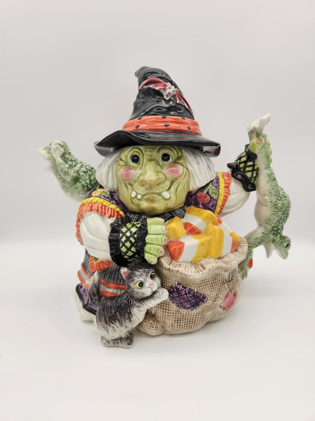 Rare Vintage Fitz and Floyd Witch Teapot With Toads, Cat, Candy Corn ... Rare Vintage Fitz and Floyd Witch Teapot With Toads, Cat, Candy Corn ...