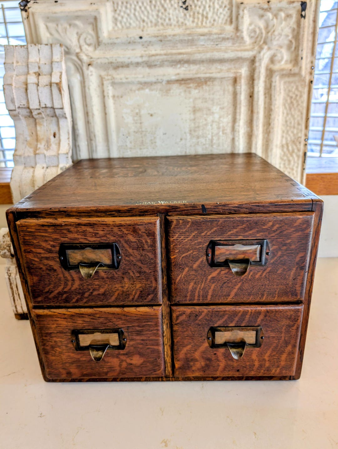 Antique (1913 - 1917) Library Card Catalog I Oak 4 Drawer Kitchen ...