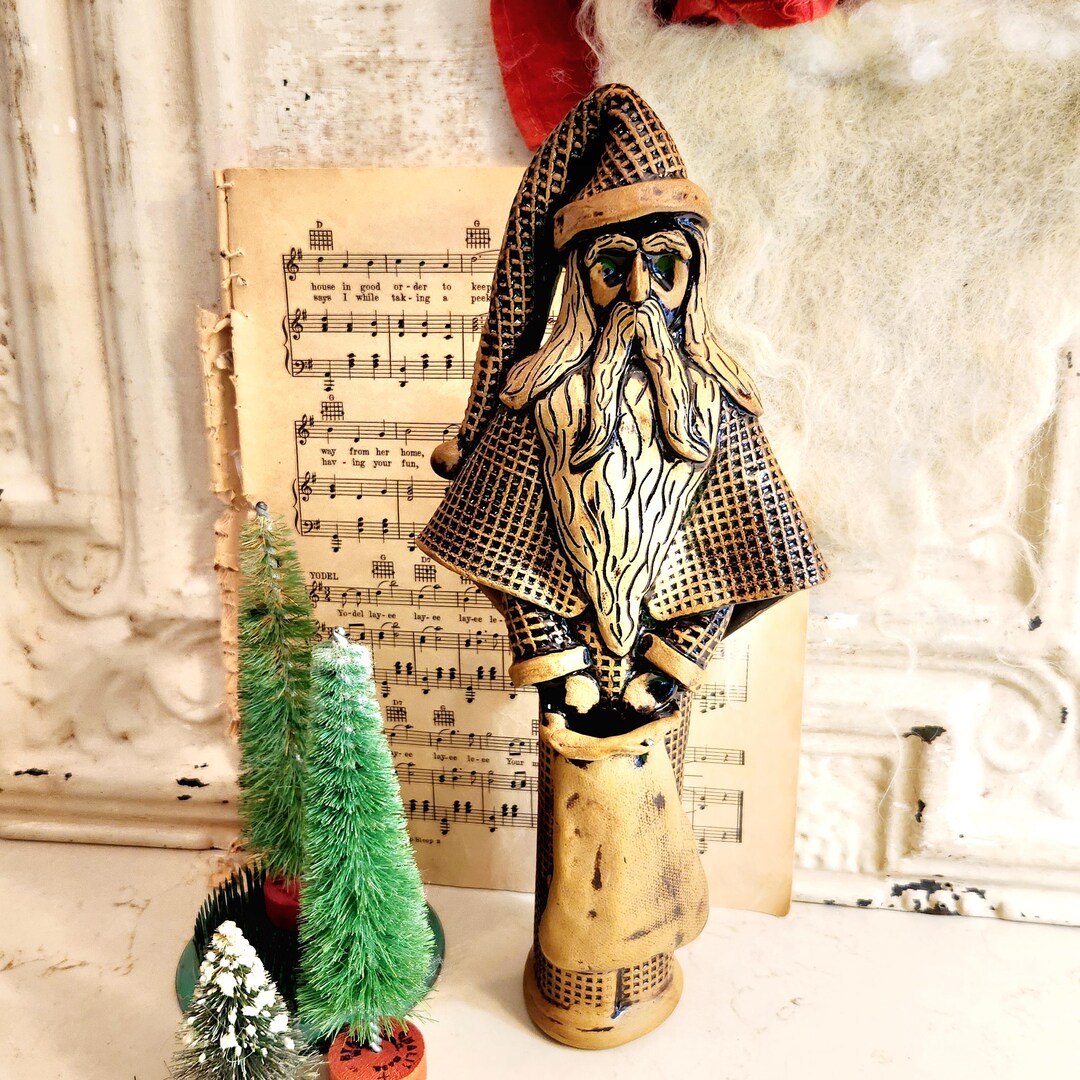 Vintage Santa I Pottery Santa I Artist Signed I Neutral Colored Santa I ...