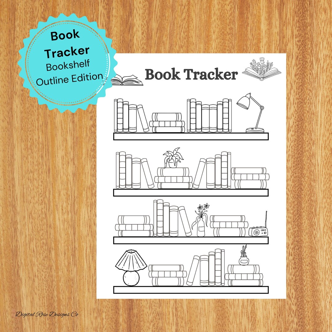 Bookshelf Book Tracker Coloring Shelf/ Bookshelf Outline Book Tracker ...