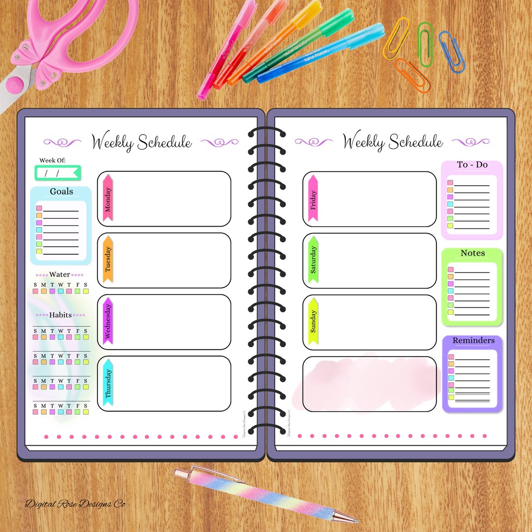 Weekly Planner 2 Page Spread Printable, Monday Start, Happy Planner ...
