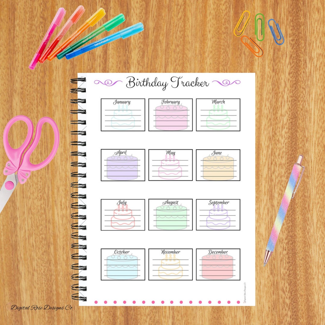 Birthday Tracker, Birthday Tracker Organizer Printable, Printable ...