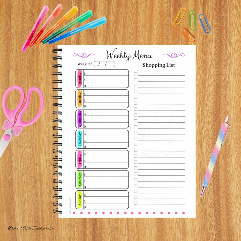 Weekly Menu Planner Printable, Menu Plan, Instant Download, Printable ...