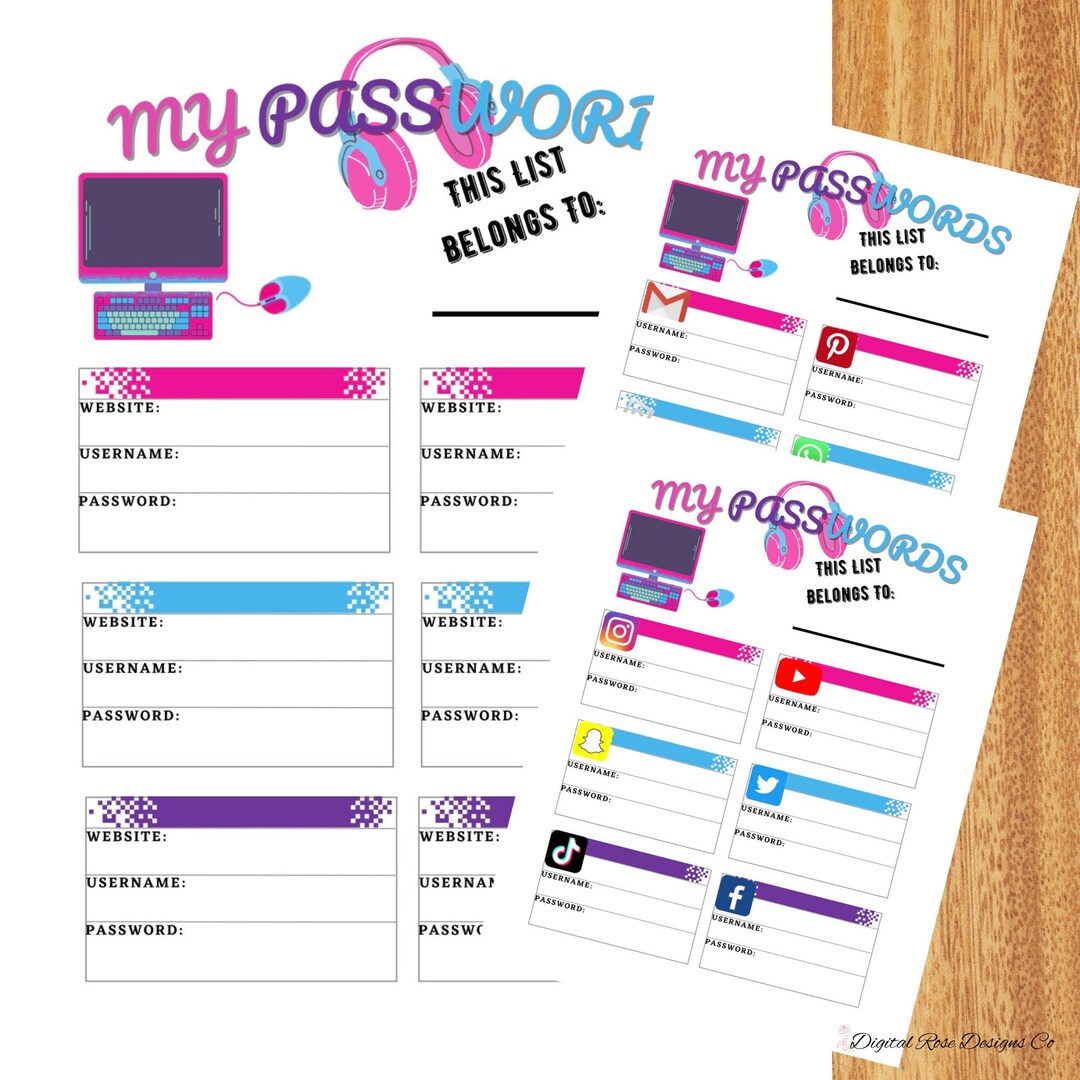 Password Tracker for Kids/ Password List for Girls/ Password Logbook ...
