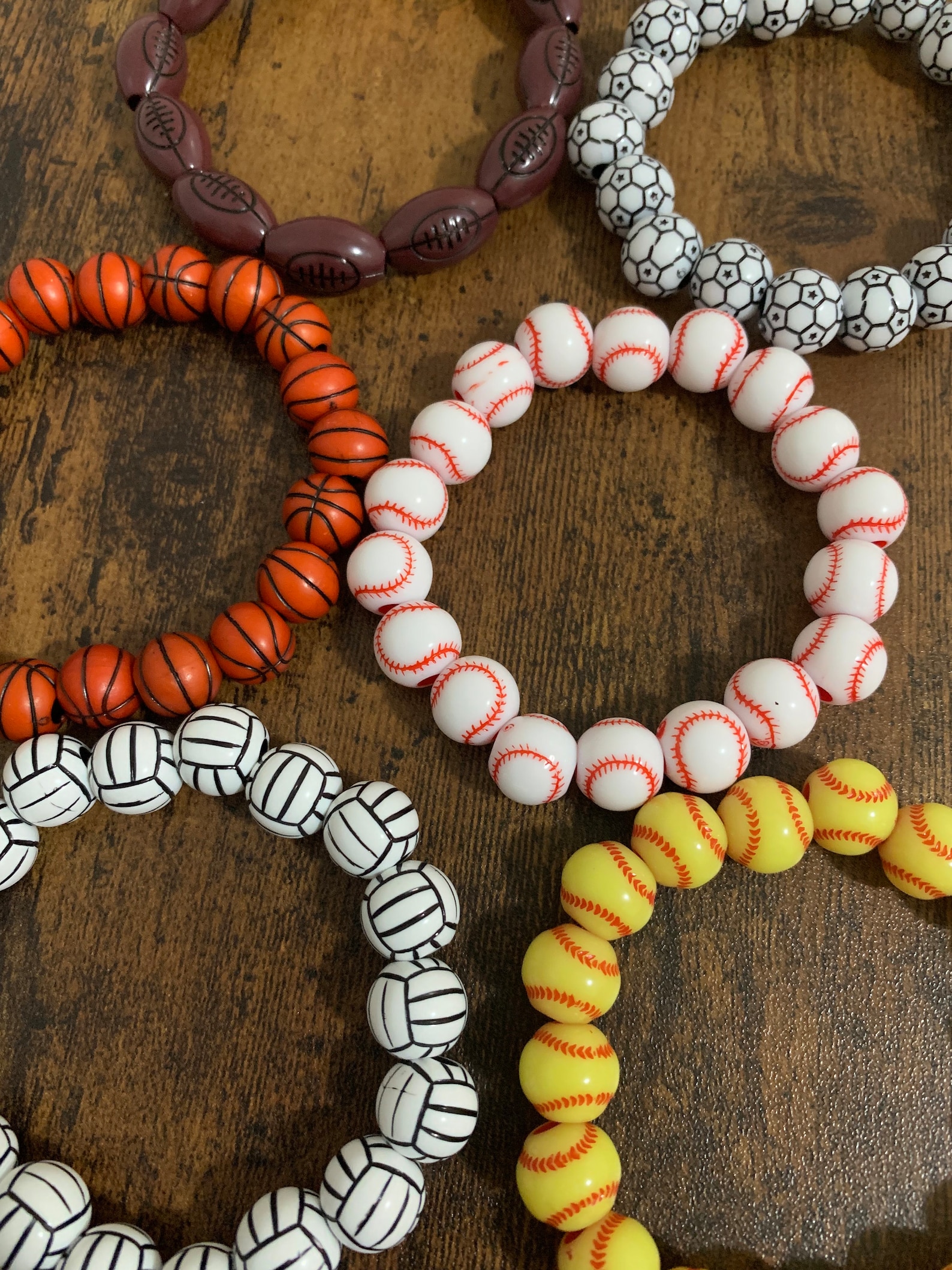 Sports Beaded Bracelet, Softball, Volleyball, Basketball, Baseball ...