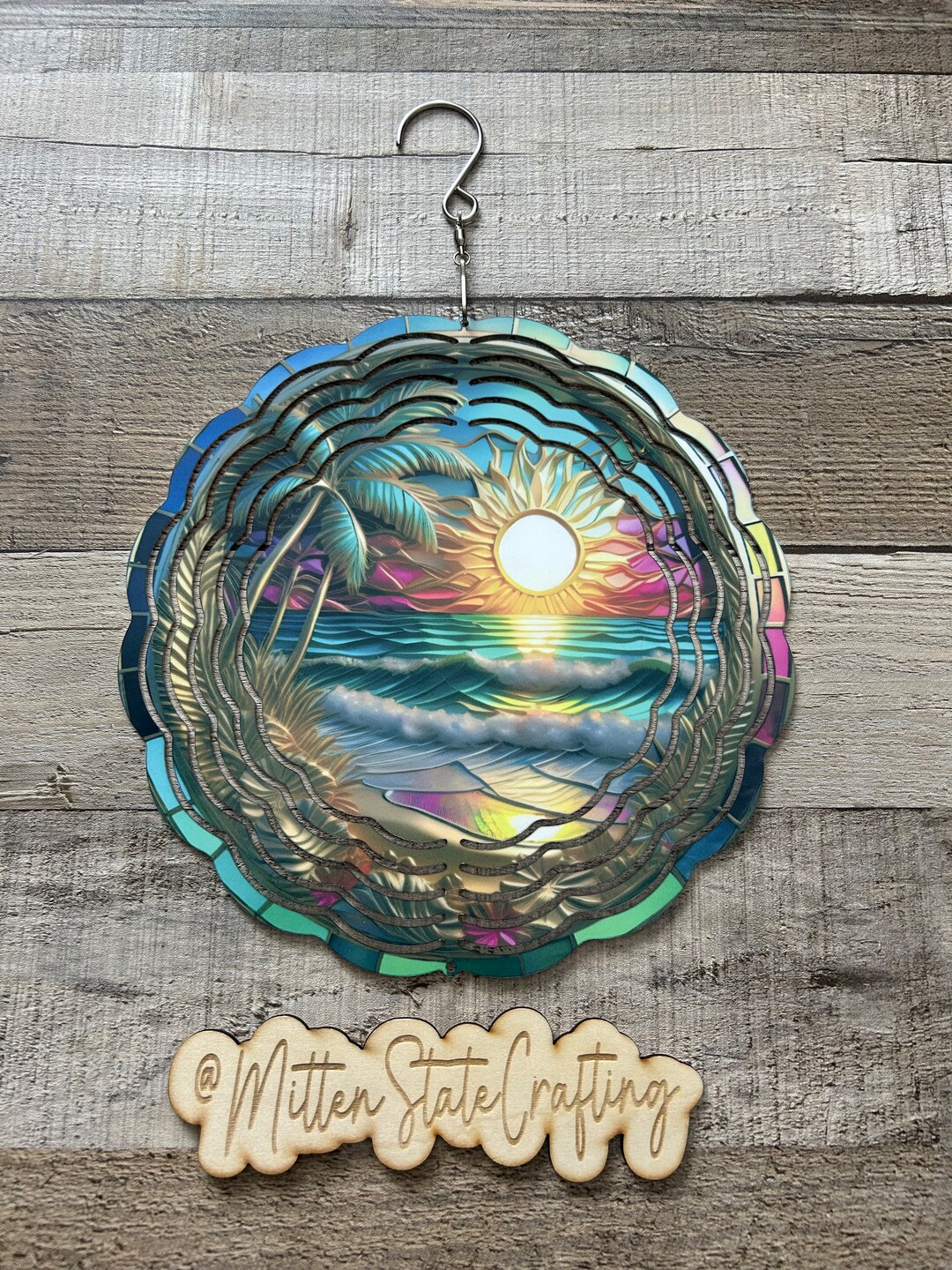 Palm Trees Beach and Sun Wind Spinner, 8in Wind Spinner, Tropical Wind ...