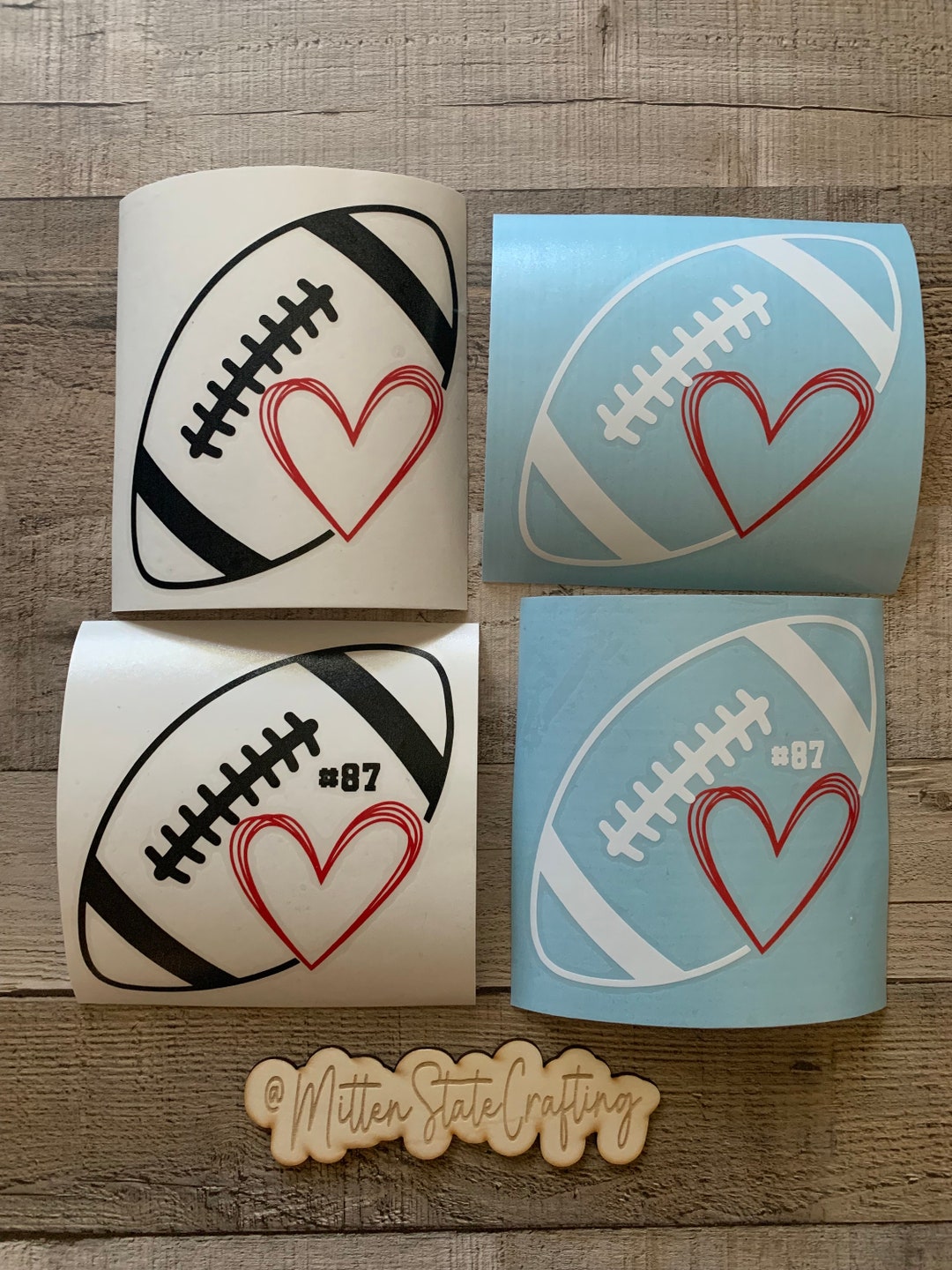 Personalized Football With Heart Decal, Football Decal, Car Decal, Cup ...