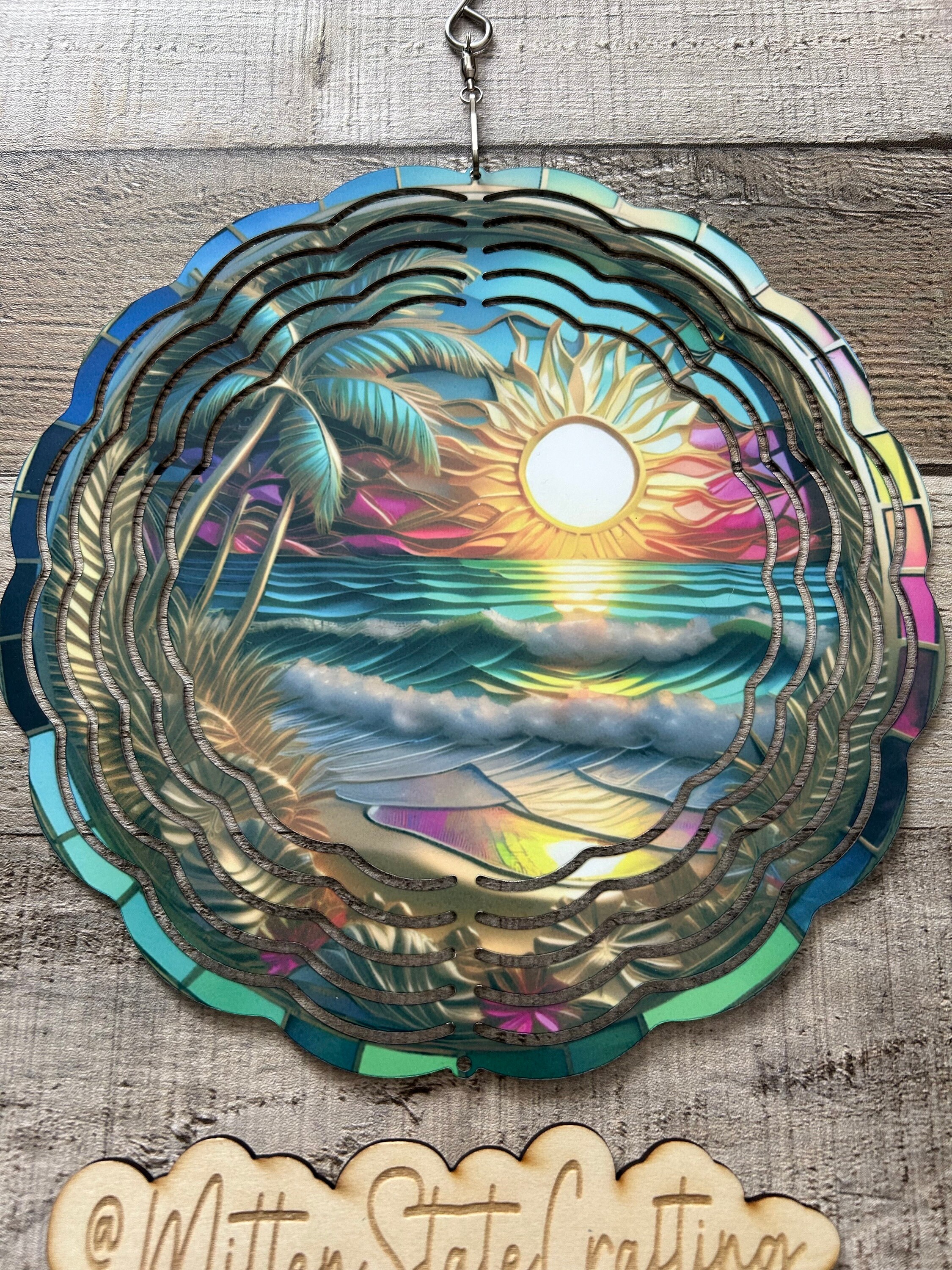 Palm Trees Beach and Sun Wind Spinner, 8in Wind Spinner, Tropical Wind ...
