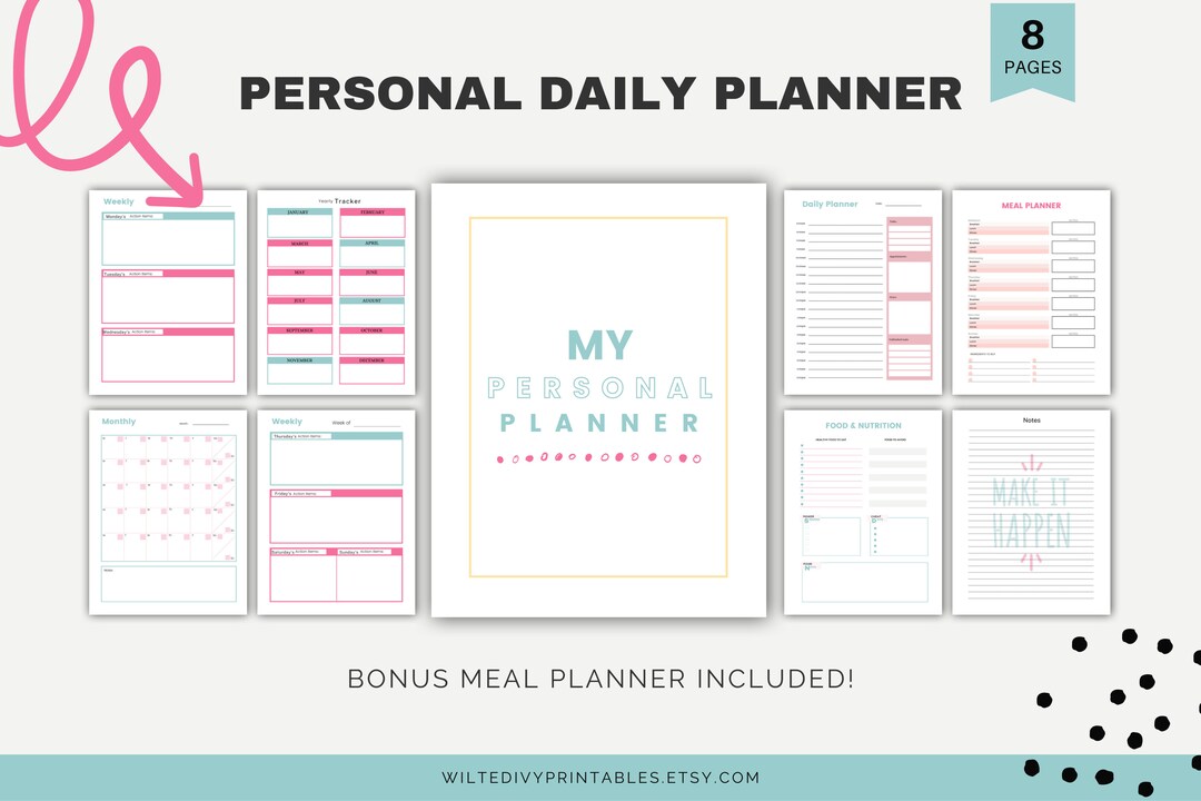 Personal Daily Printable Planner, Weekly Planner, Monthly Planner ...