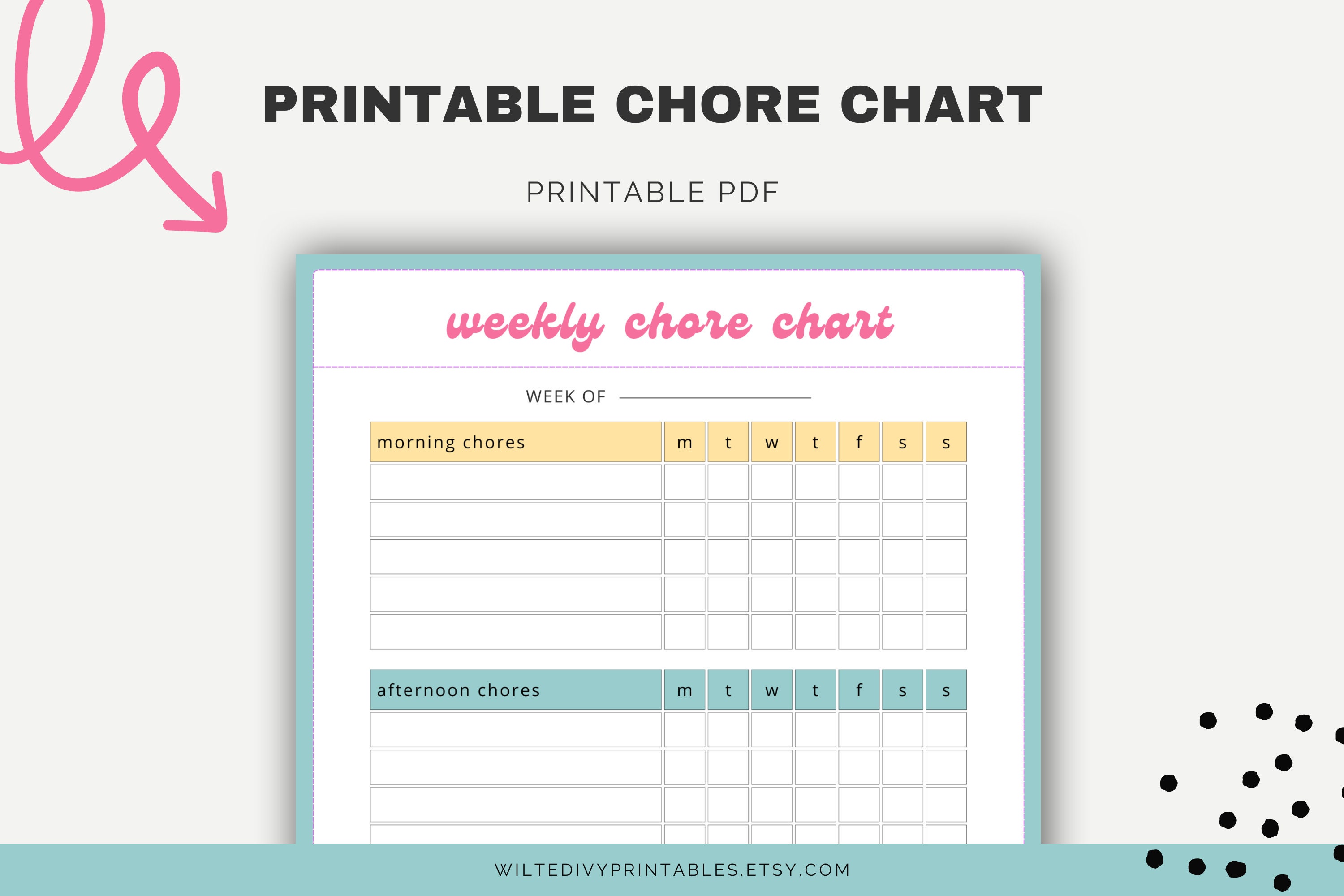 Printable Chore Chart for Kids, Little Kids Chore Chart, Colorful Cute ...