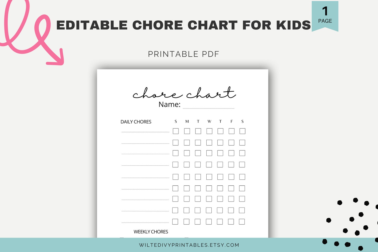 Editable Chore Chart for Kids, Simple Chore Chart, Minimalist Chore ...