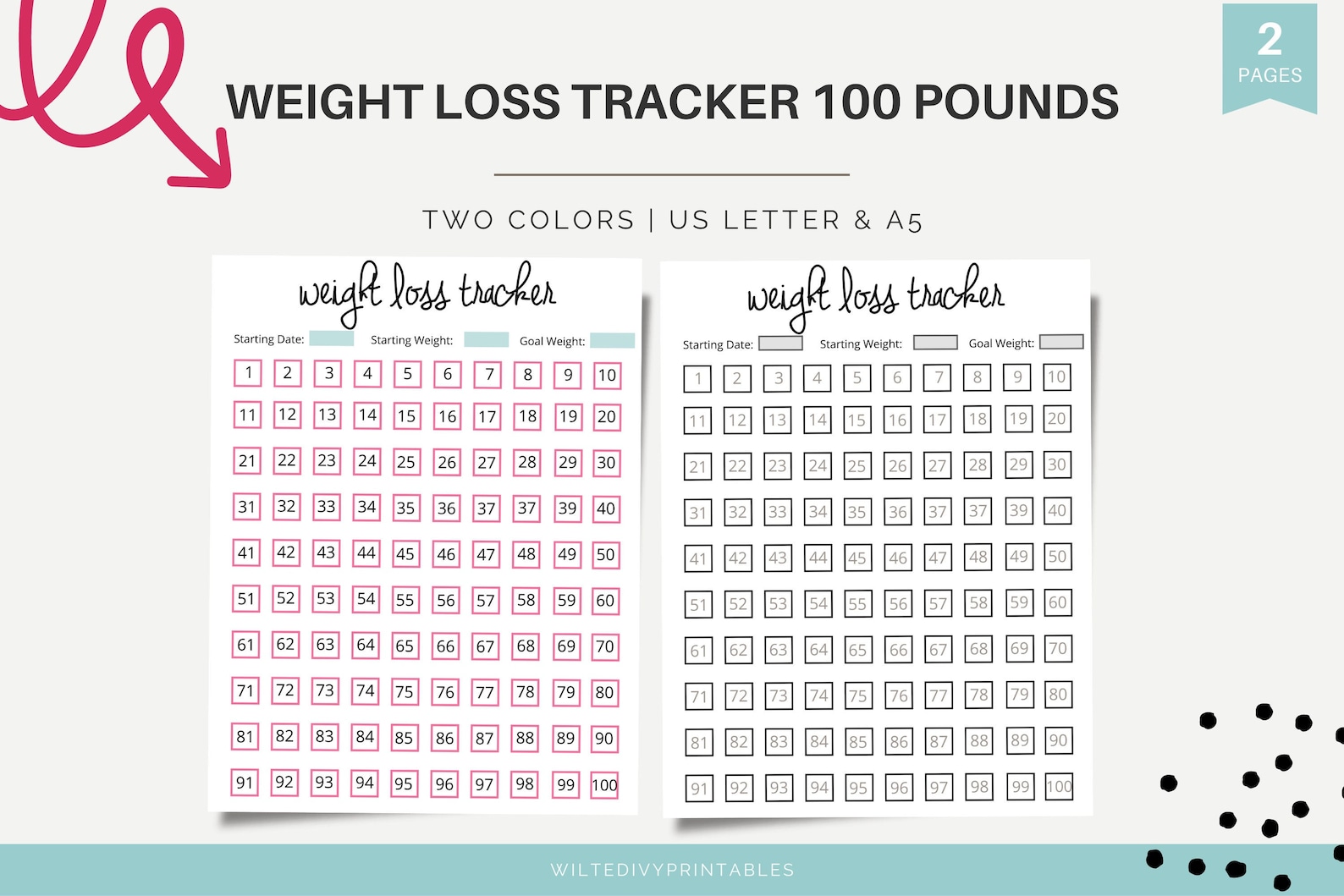 Weight Loss Tracker, 100 Pound Weight Loss Tracker, Pounds Lost Tracker ...