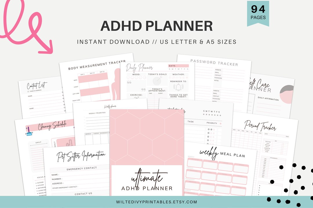 Adhd planner printable planner for Adults with Adhd, printable digital ...