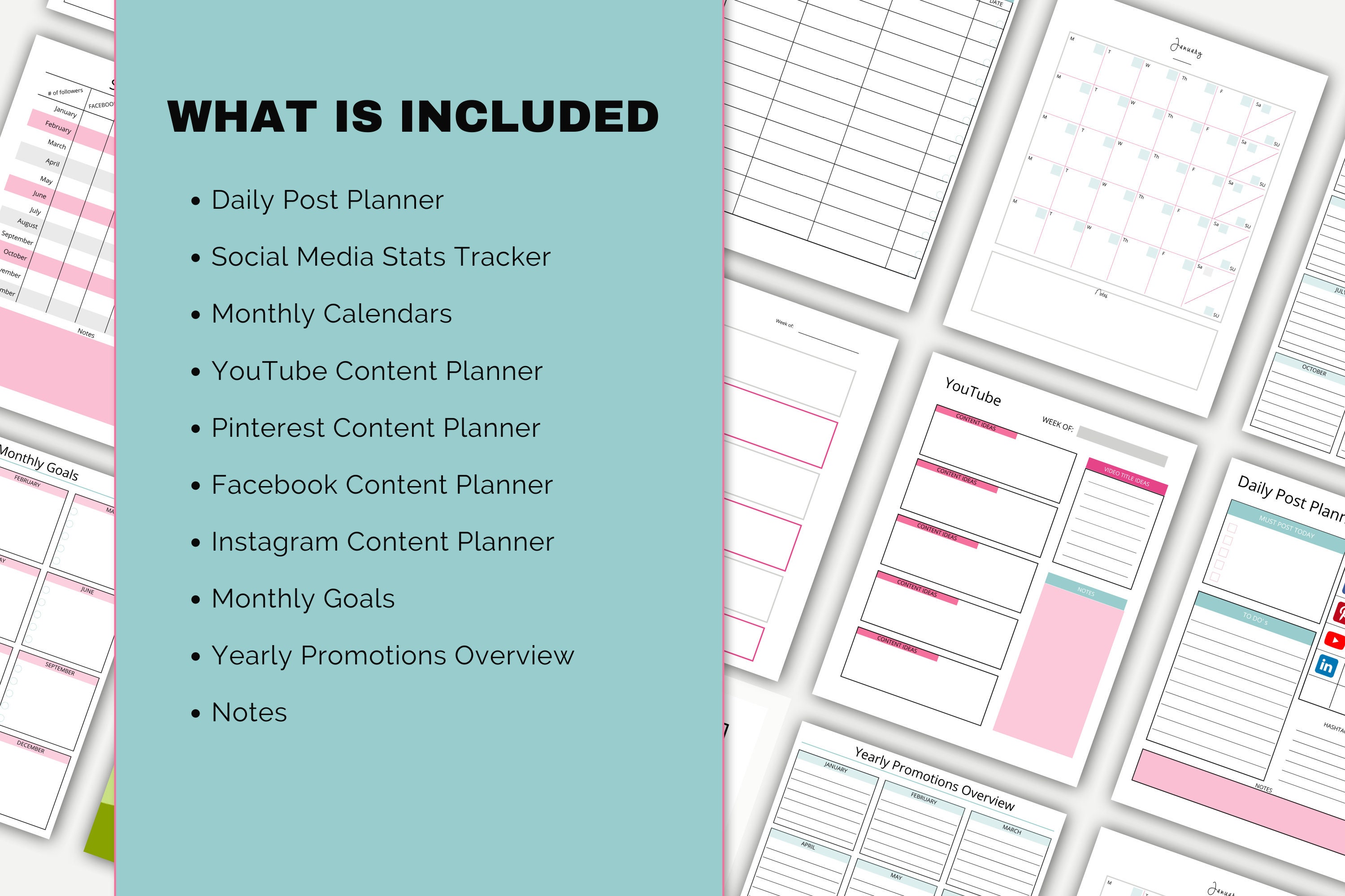 Social Media Content Printable Planner, US Letter and A5, Digital ...