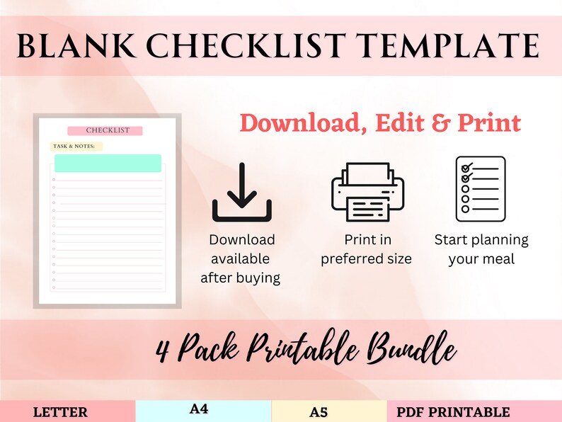 Blank Checklist Template Printable & Fillable, Simple Checklist ...