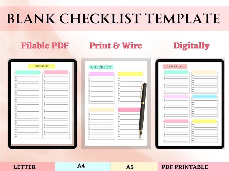 Blank Checklist Template Printable & Fillable, Simple Checklist ...