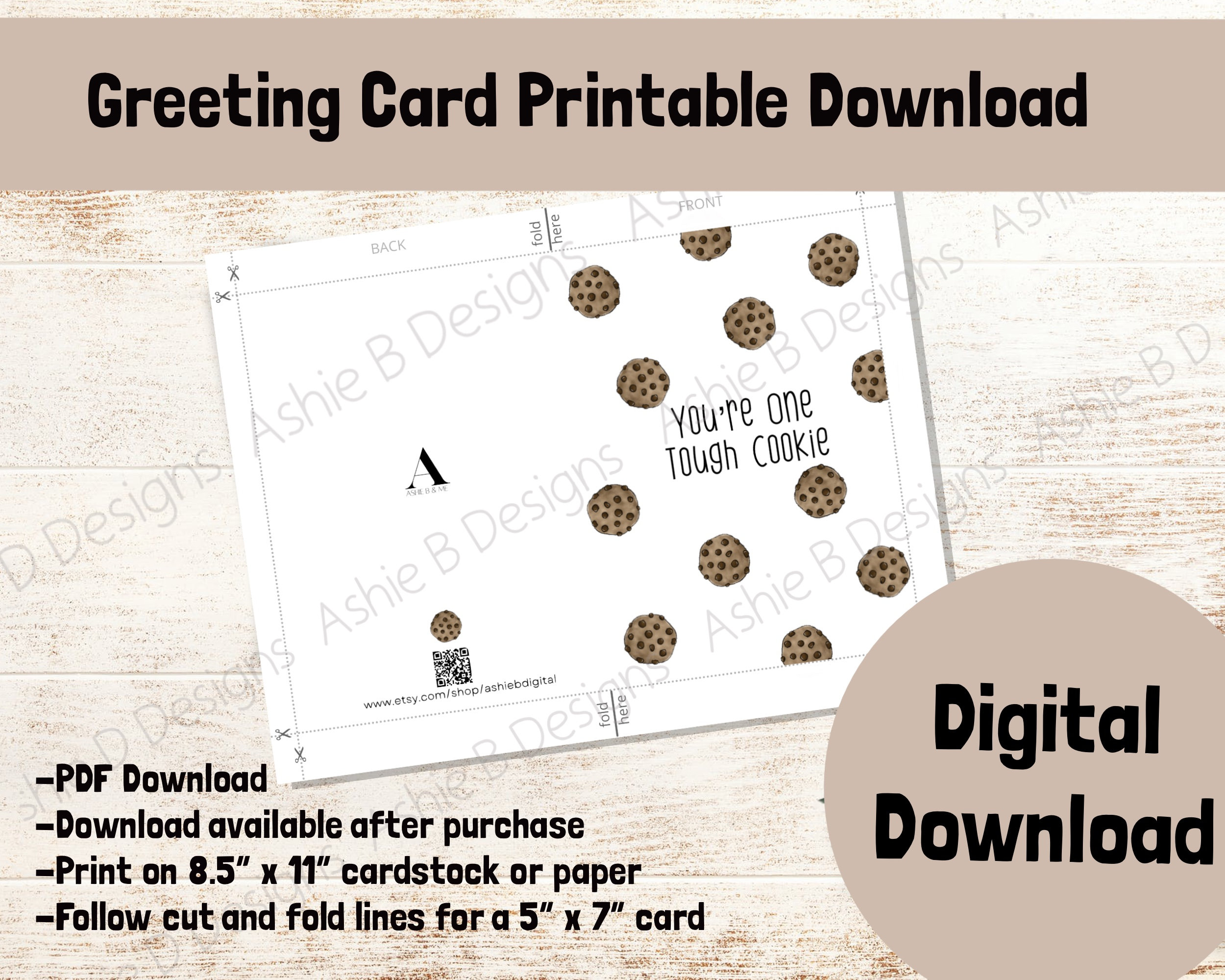 Printable Get Well Soon Card, One Tough Cookie, Greeting Card ...