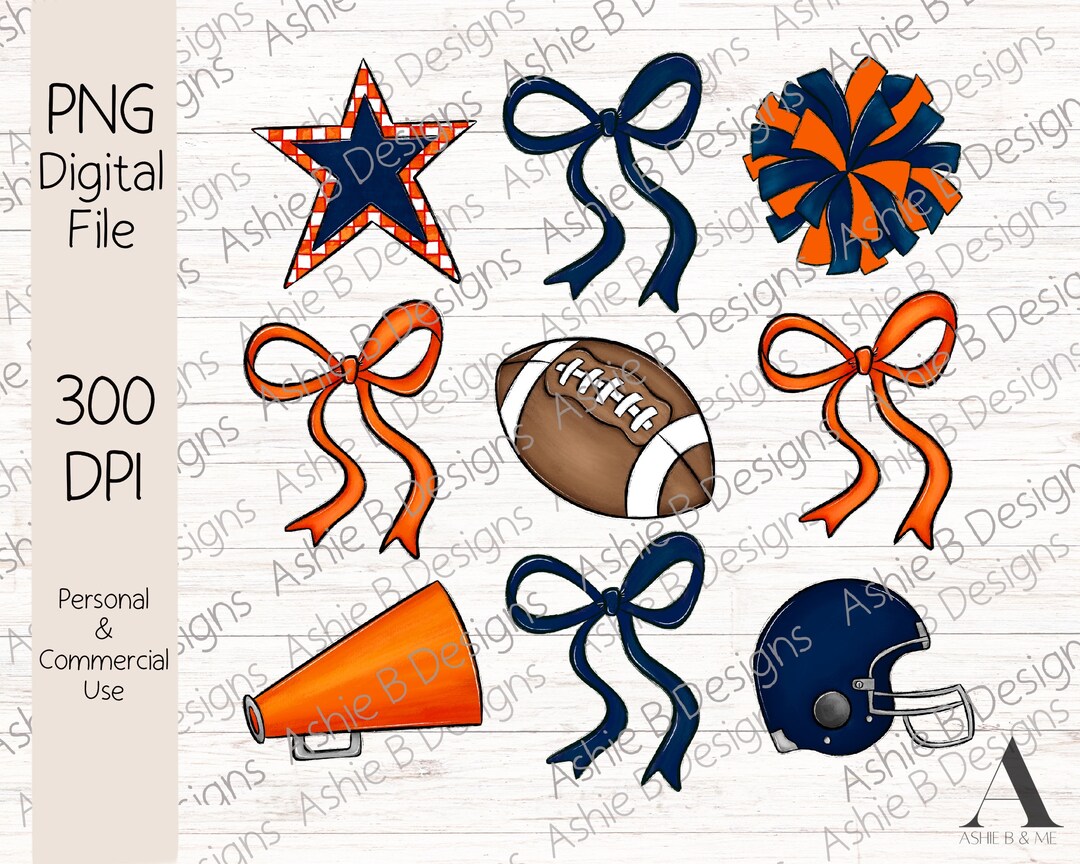 Football Bow Collage PNG, Orange and Navy Coquette Bow Football Tshirt ...