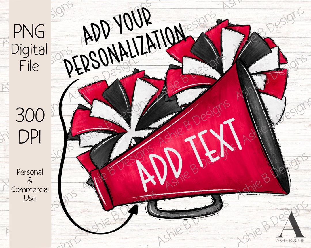 Cheer Megaphone Pom Pom PNG, Red Cheer Sublimation T-shirt Design ...