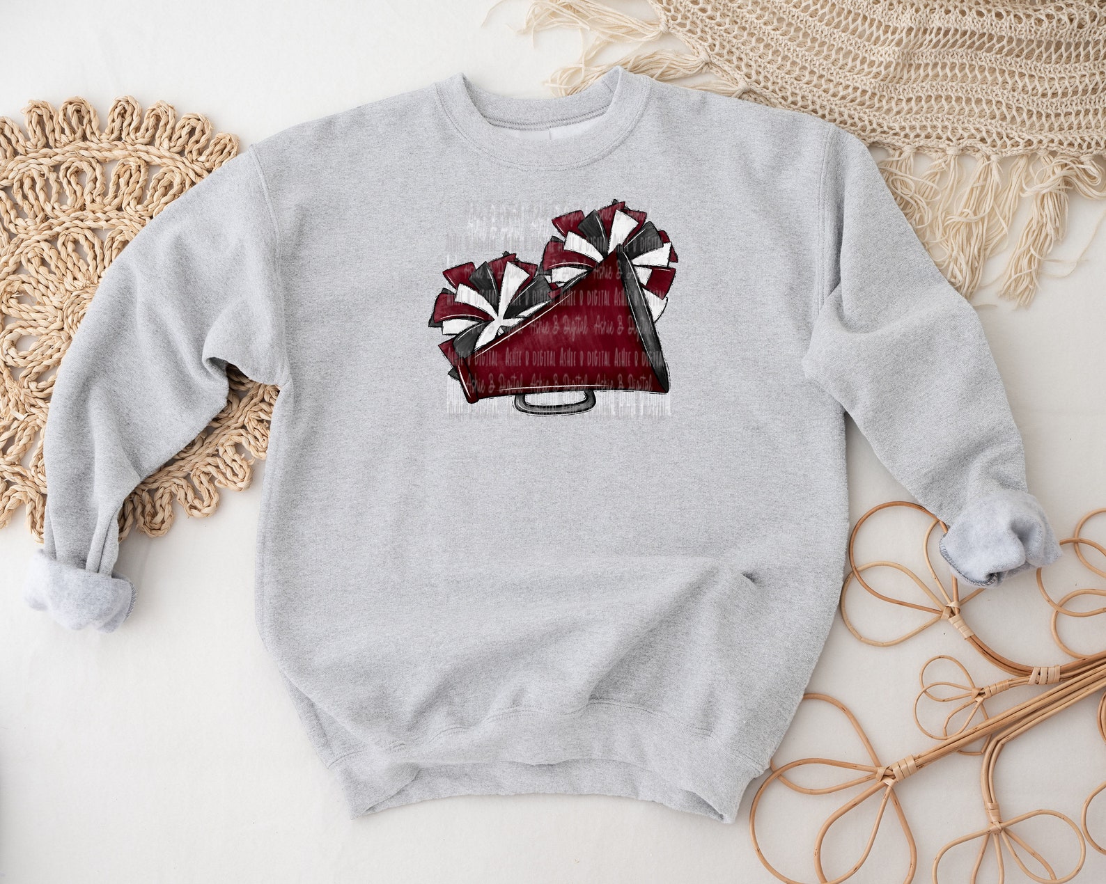 Cheer Megaphone Pom Pom PNG, Maroon Cheer Sublimation T-shirt Design ...