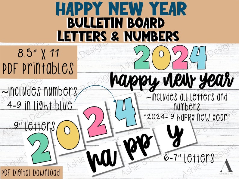 Happy New Year Bulletin Board Letters and Numbers, Classroom ...