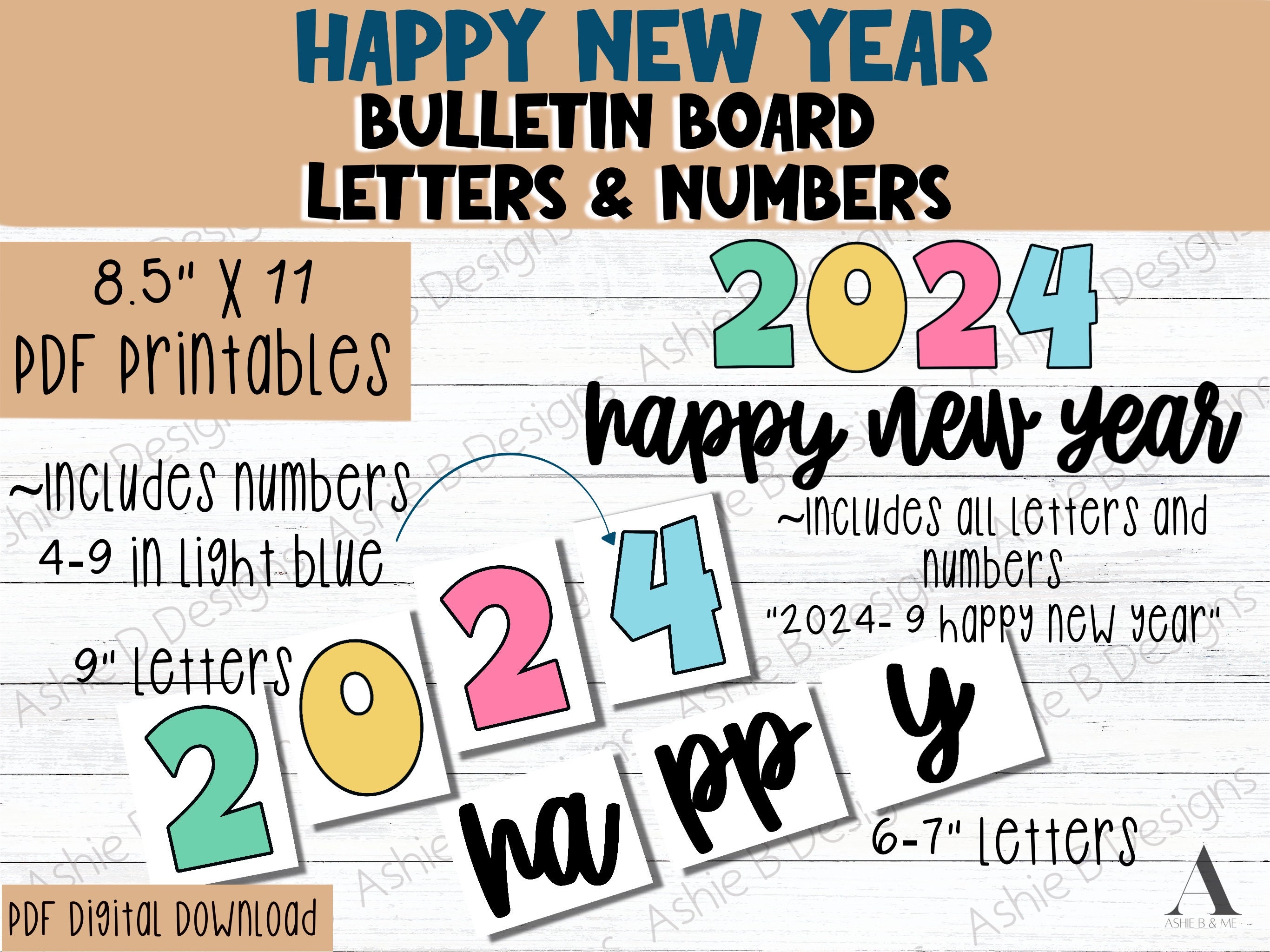 Happy New Year Bulletin Board Letters and Numbers, Classroom ...
