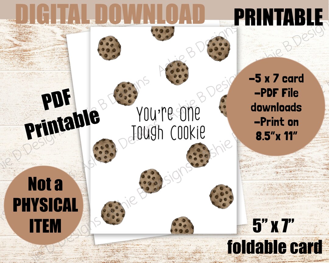 Printable Get Well Soon Card, One Tough Cookie, Greeting Card ...