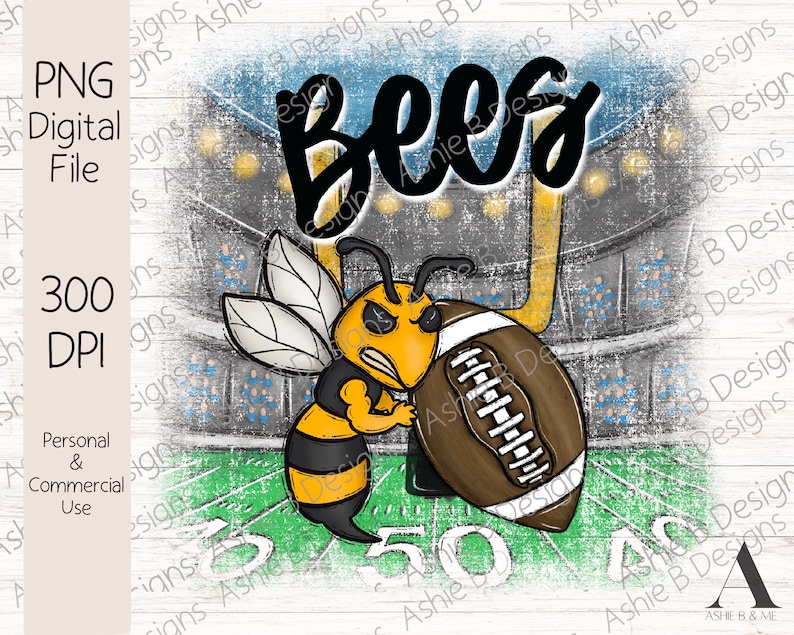 Bees Football PNG, Distressed Football T-shirt Design, Digital Download ...