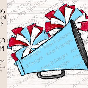 Cheer Megaphone Pom Pom PNG, Columbia Blue and Red Cheer Sublimation T ...