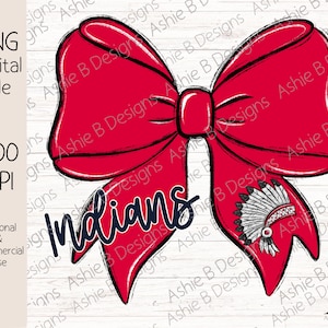 Indians Bow PNG, Red Coquette Bow Tshirt Design, Sublimation, Digital ...