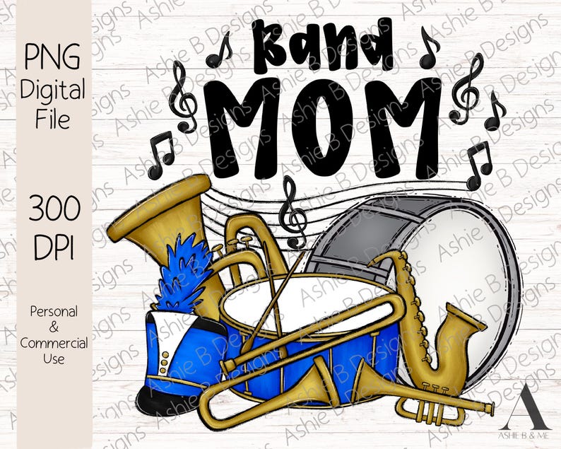 Band Mom PNG, Blue Band Mom Trombone T-shirt Design, Digital Download ...
