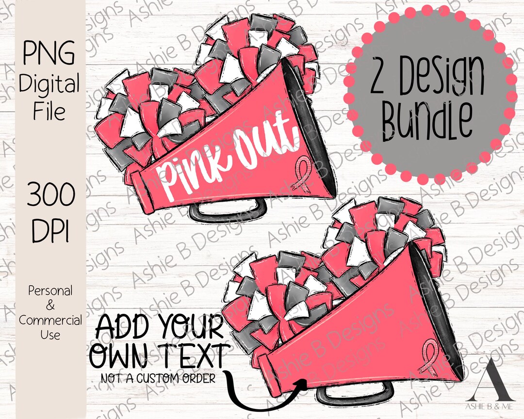 Pink Out Cheer PNG, Pink Megaphone and Poms T-shirt Design, Digital ...