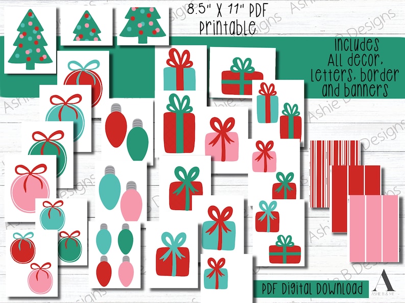 Classroom Door Decor, Merry and Bright Christmas Bulletin Board Kit ...